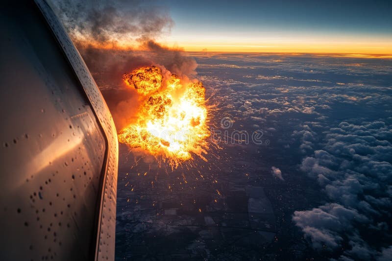 Jetliner Soaring through Fiery Explosion from Below. Neural Network AI ...