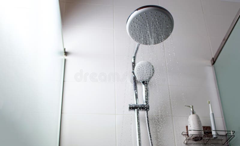 Jets of Clean Water Flow in the Shower Cabin. Stock Photo - Image of ...