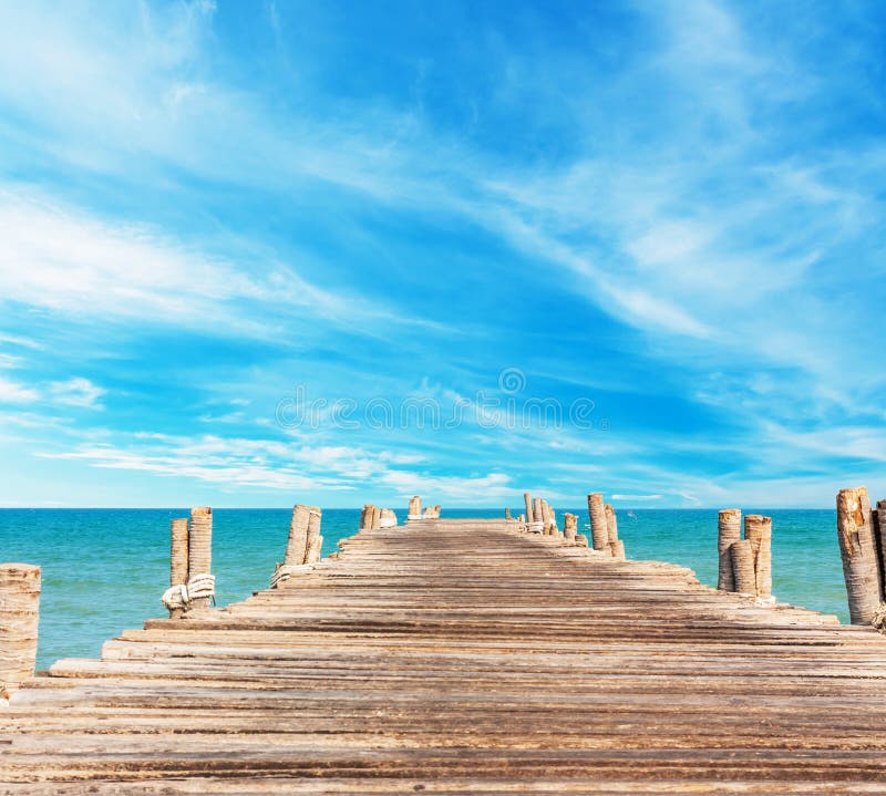 Jetty at Beach with Blue Sky Stock Photo - Image of ocean, tropical ...