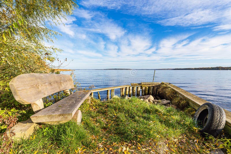 Jetty and Bench Seat on Lake Plau in the Town of Plau am See, Germany ...