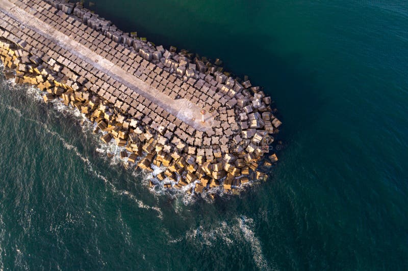 Jetty Constructed from Concrete Blocks from Above, Overhead View of ...