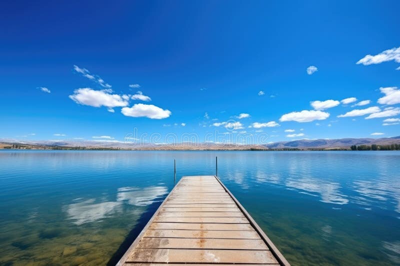 A Jetty Jutting into the Lake Under a Blue Sky Stock Photo - Image of ...