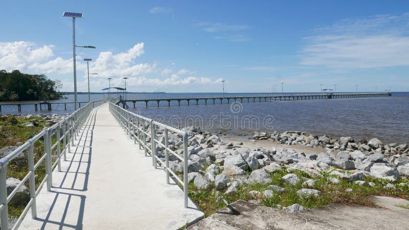 Jetty with LED Street Light with Solar Cell. Stock Photo - Image of ...