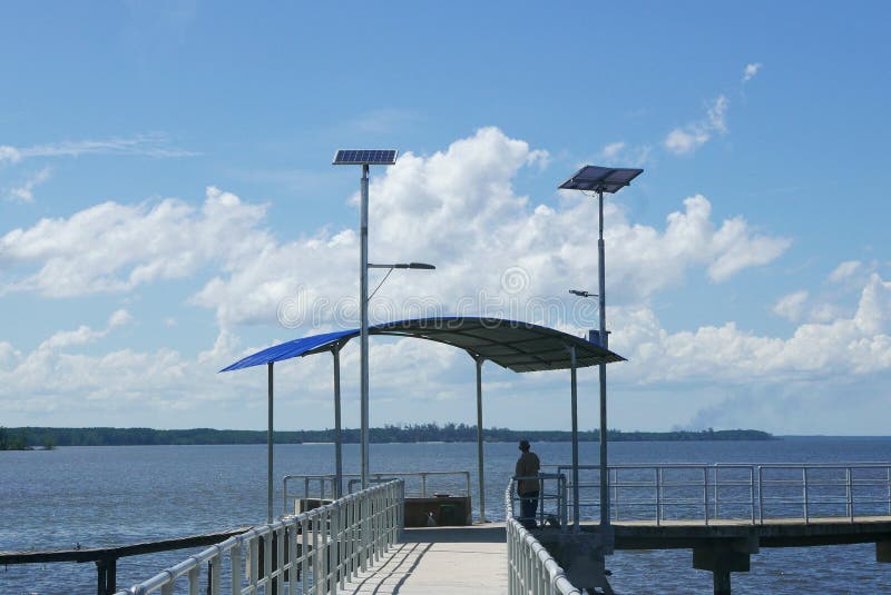 Jetty with LED Street Light with Solar Cell. Stock Image - Image of ...