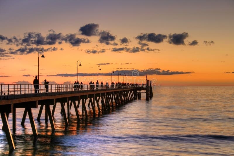 Jetty with People Silhouette during Sunset Stock Image - Image of wave ...
