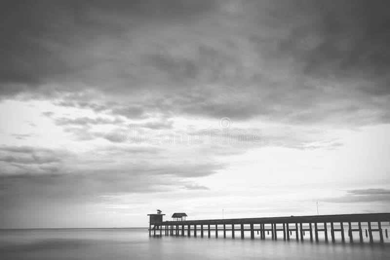 Jetty and Sky, Black and White Stock Image - Image of harbor, scene ...