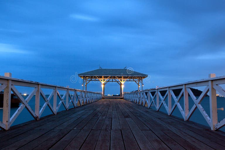 Jetty Walkway with Pavilion Stock Image - Image of grey, empty: 25856117