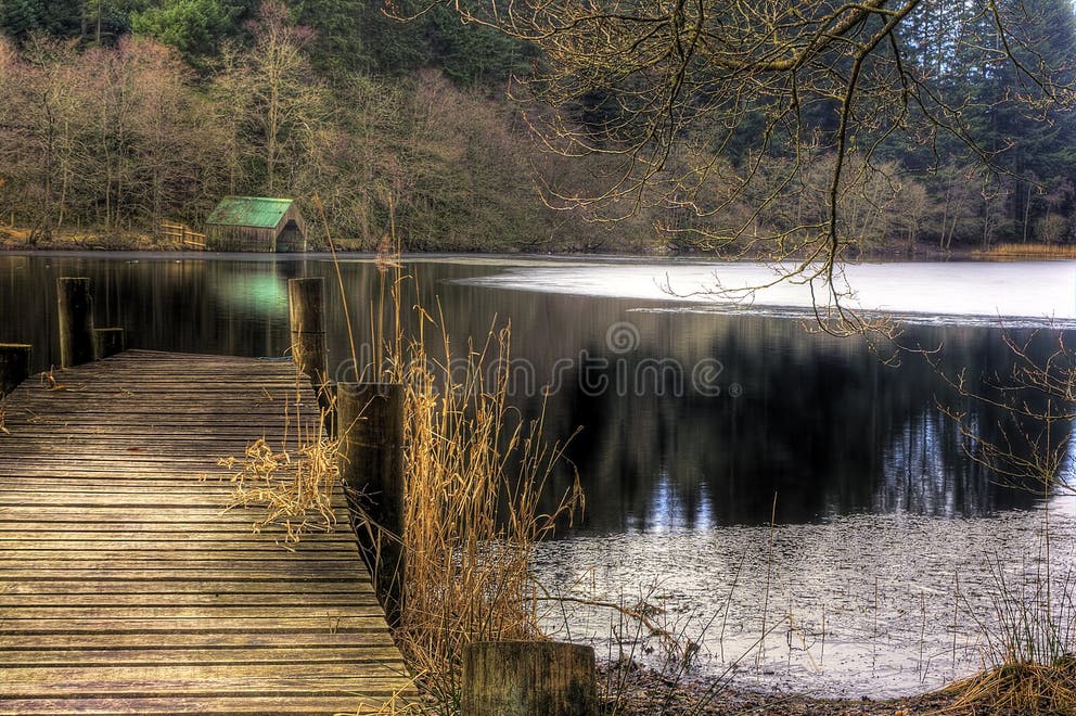Jetty and water, loch Ard stock image. Image of mountains - 15195467