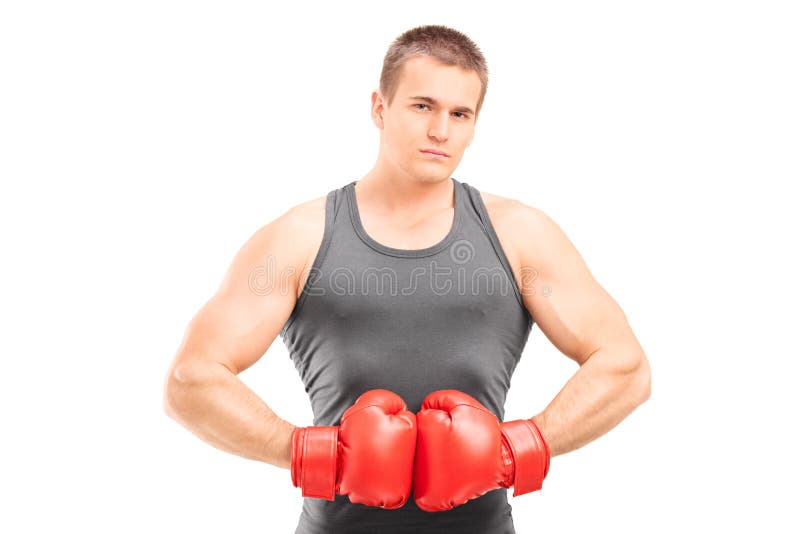 Homme Musculaire, Boxeur Posant Dans Le Studio Dans Les Gants, D ...