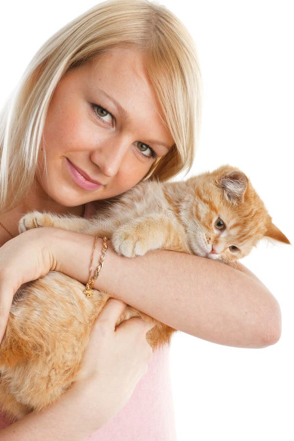 Jeune Femme Avec Un Chaton. Photo stock - Image du amitié, heureux ...