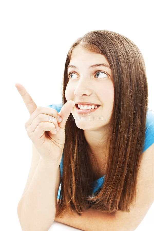 Jeune Fille Attirante Se Dirigeant Avec Le Doigt Photo Stock Image Du