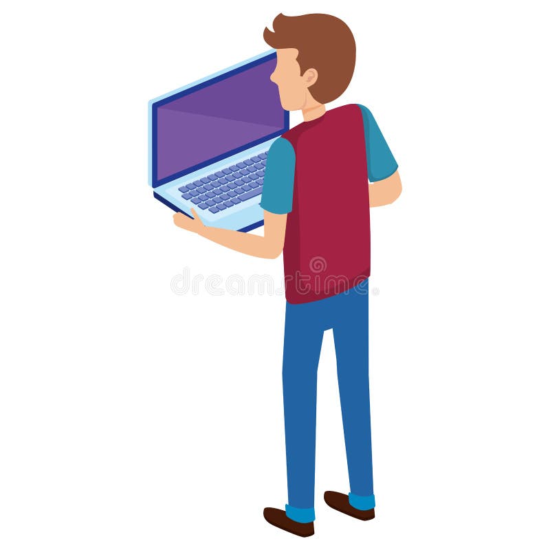 Jeune Homme Devant L'ordinateur Illustration de Vecteur - Illustration ...