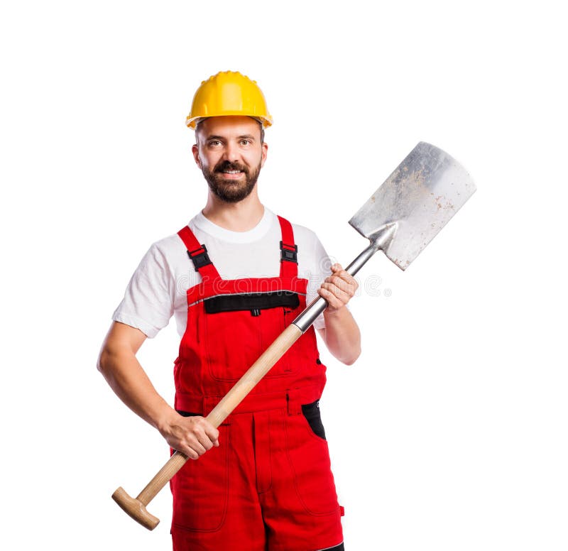 Jeune ouvrier bel image stock. Image du rouge, constructeur - 62055883