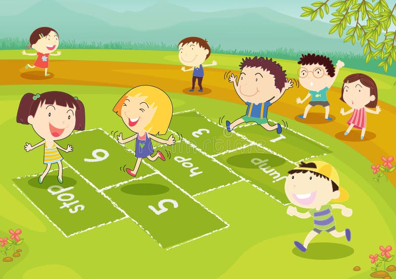 Enfants et jeu de marelle illustration de vecteur. Illustration du ...