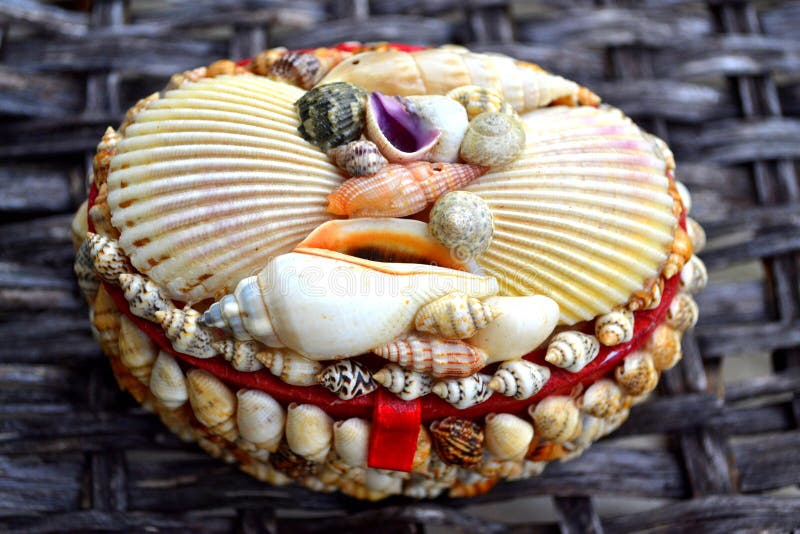 Jewel Box Sea Shells Decorated Wicker Texture Stock Photo - Image of ...