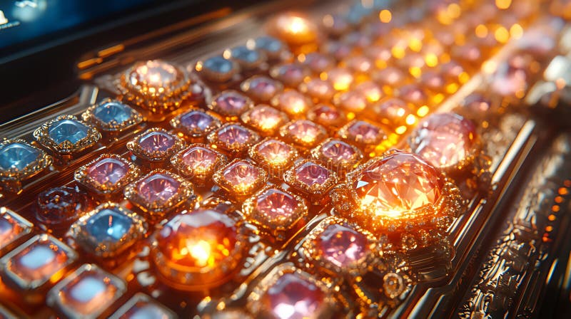 Jewel-encrusted Keyboard Glows, Futuristic Setting, Luxury Tech Stock ...