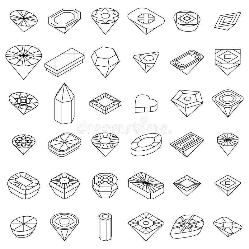 Jewel Icons Set Vector Outline Stock Vector - Illustration of shape ...