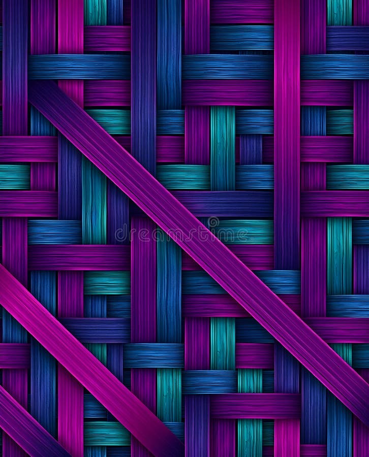 Jewel-toned Geometric Grid with Woven Texture Illusion, Seamless ...