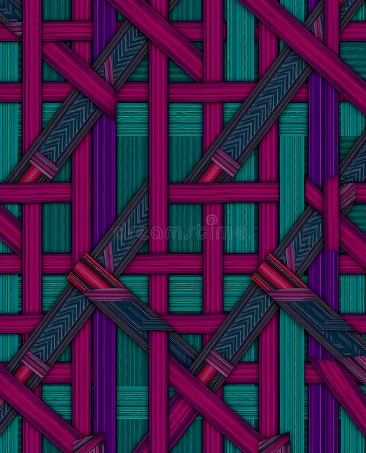 Jewel-toned Geometric Grid with Woven Texture Illusion, Seamless ...