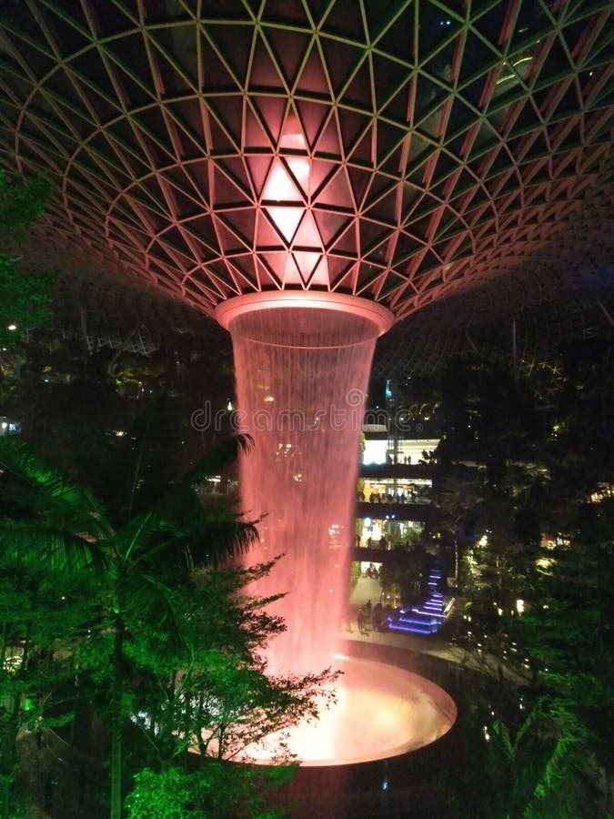 Waterfall of Jewel at Changi Singapore Airport with Trees and Jungle ...