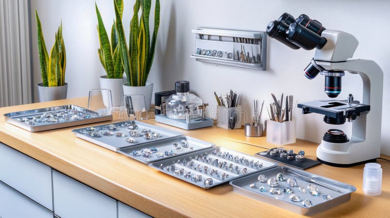 Jeweler S Workplace with Microscope and Sorting Trays Containing ...