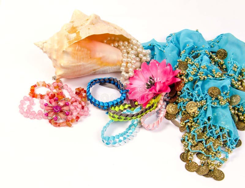 Jewelry and Accessories in Sea Shell on a White Stock Image - Image of ...