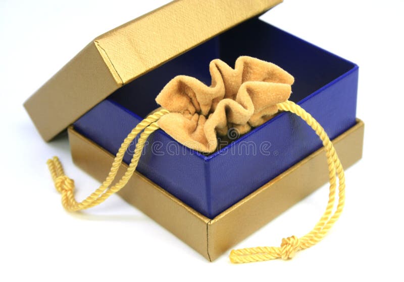 Jewelry bag in gold box stock photo. Image of sale, decoration - 44436838