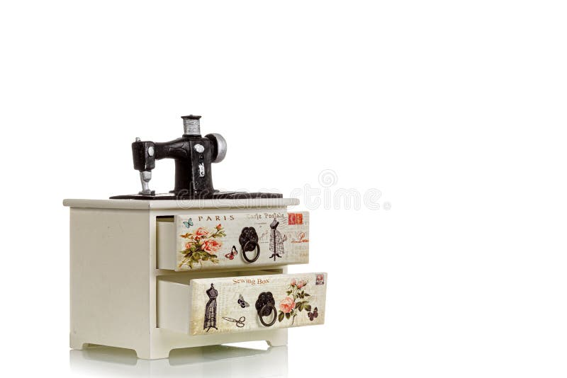 Jewelry Box with Decorative Sewing Machine on a White Background Stock ...