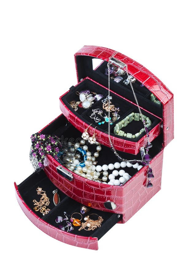 Jewelry in Box Isolated on White Background Stock Photo - Image of ...