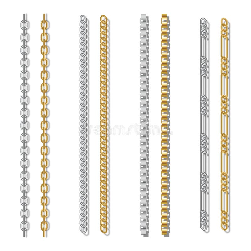 Jewelry Chains in Gold and Silver Different Types of Weaving Realistic ...