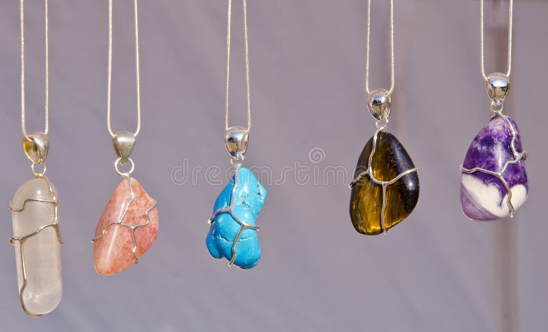 Jewelry Chains on Neck with Stones Sold in Fair. Stock Image - Image of ...