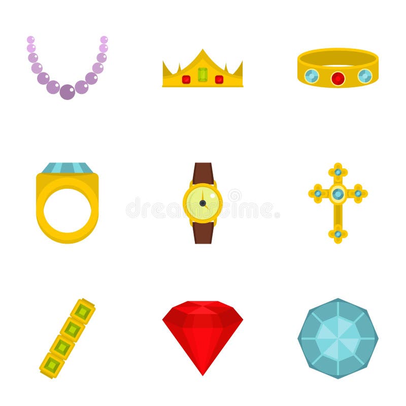 Jewelry Collection Icon Set, Flat Style Stock Vector - Illustration of ...