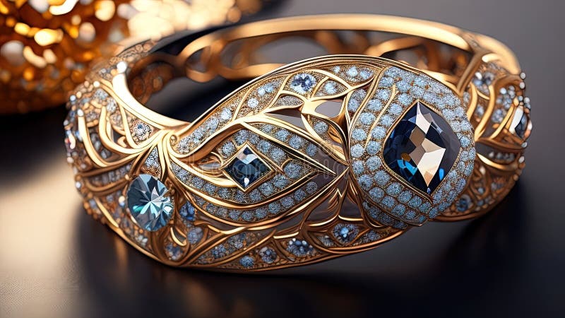 Jewelry Gold Ring with Blue Gemstones. Ai Generated Stock Illustration ...