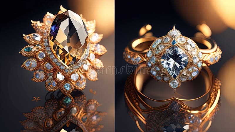 Jewelry Gold Ring with Precious Stones. 3d Illustration Stock ...