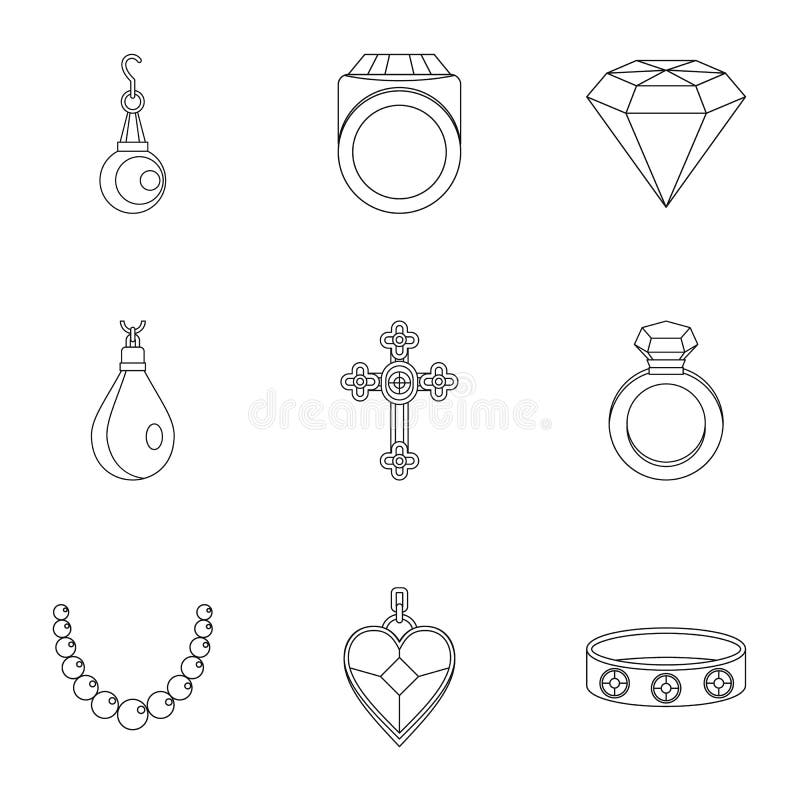 Elegance Jewelry Icon Set, Outline Style Stock Vector - Illustration of ...