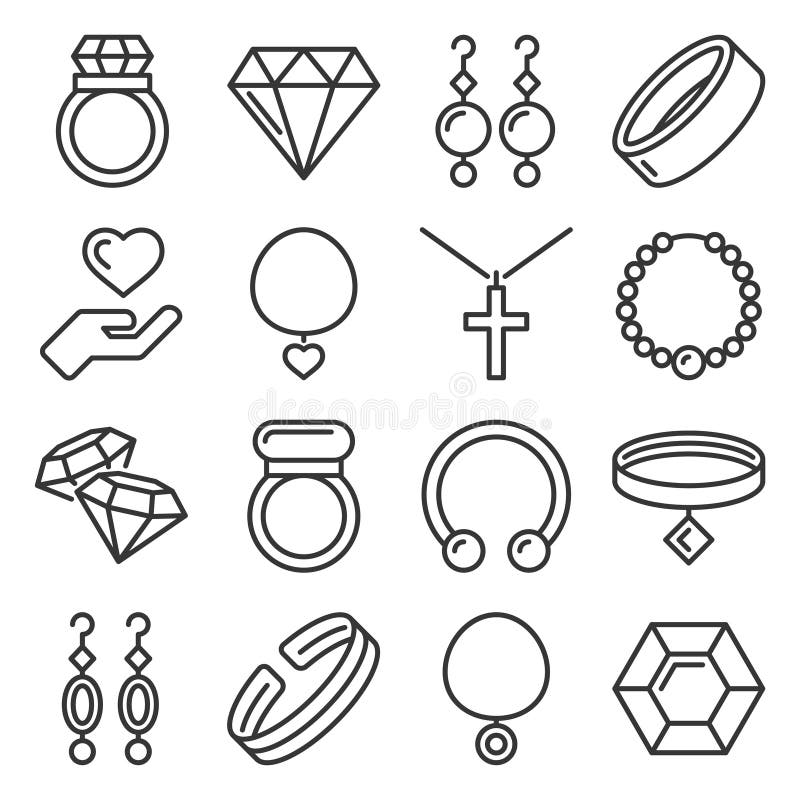 Jewelry Icons Set on White Background. Line Style Vector Stock Vector ...