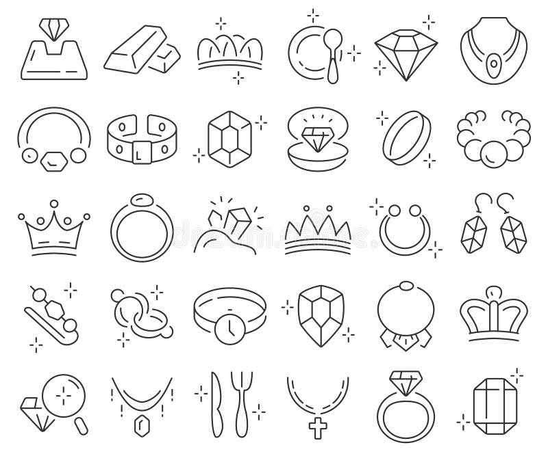 Jewelry Line Icons Collection. Thin Outline Icons Pack Stock Vector ...