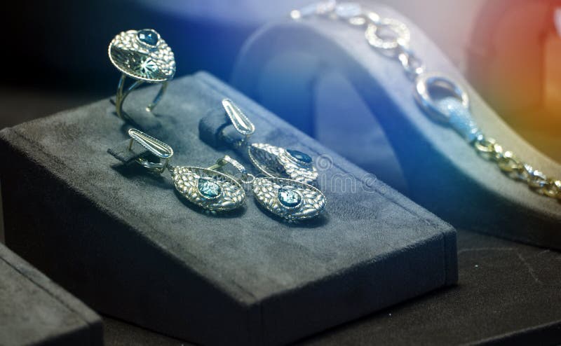 Jewelry Luxury Retail Store Window Display Showcase Stock Photo - Image ...
