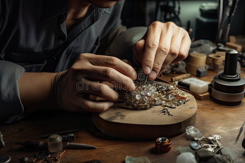 Jewelry Maker Using a Variety of Tools and Materials To Create ...