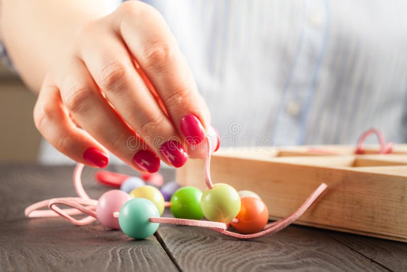 Jewelry Making and Beading Process.Colored Beads Stock Image - Image of ...