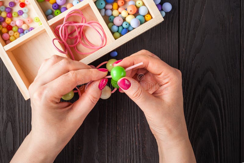 Jewelry Making and Beading Process.Colored Beads Stock Photo - Image of ...