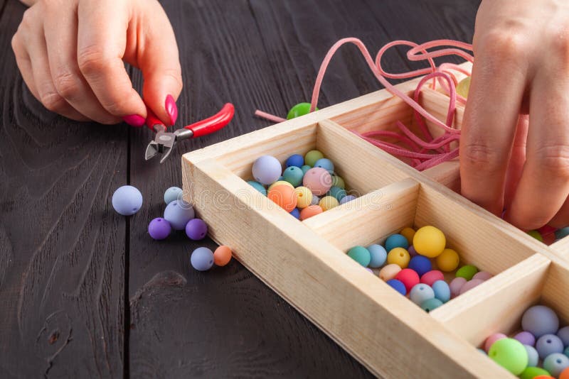 Jewelry Making and Beading Process.Colored Beads Stock Photo - Image of ...