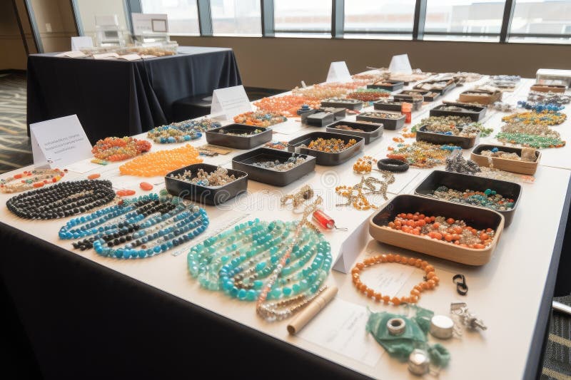 Jewelry-making Workshop, with Beading and Stringing Materials Laid Out ...