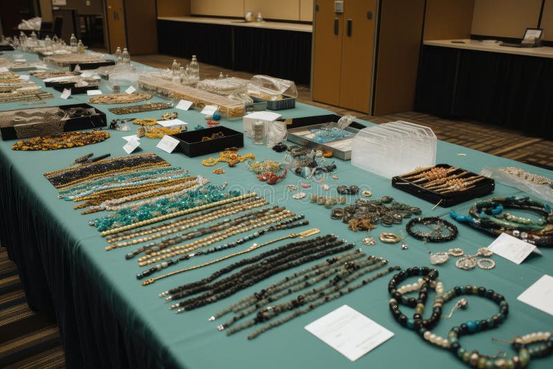 Jewelry-making Workshop, with Beading and Stringing Materials Laid Out ...