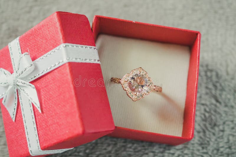 Jewelry Pink Diamond Ring in Gift Box Stock Photo - Image of package ...