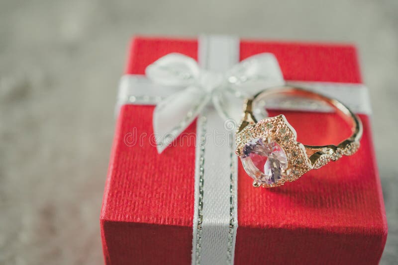 Jewelry Pink Diamond Ring on Gift Box Stock Image - Image of greeting ...