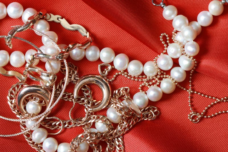 Jewelry on Red stock image. Image of luxury, necklace - 13158103