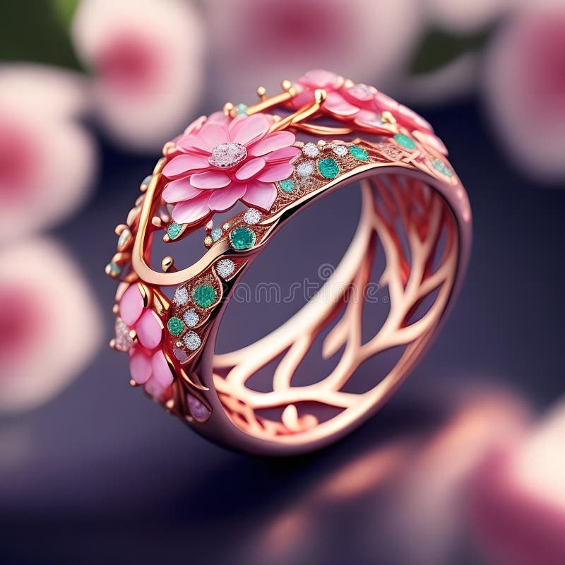 Jewelry Ring with Diamonds and Precious Stones. 3d Illustration Stock ...