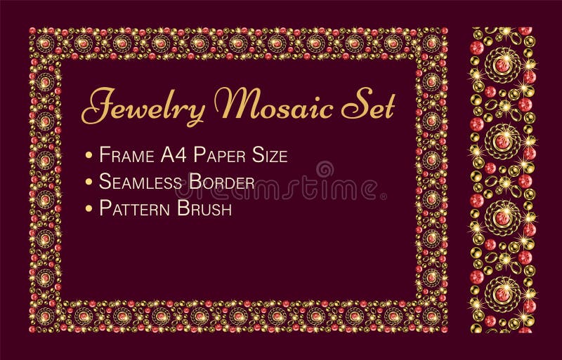 Jewelry Set with Rectangular Mosaic Frame, Seamless Border, Pattern ...