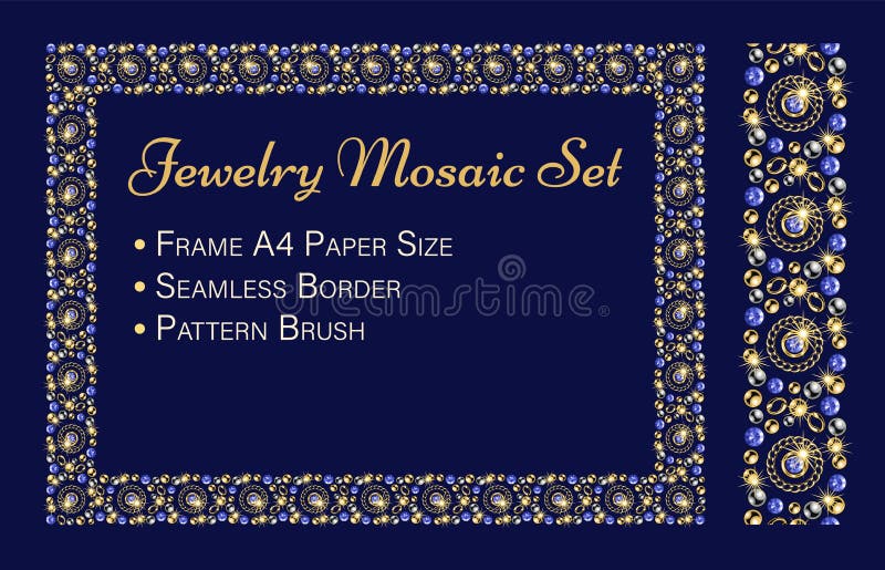 Jewelry Set with Rectangular Mosaic Frame, Seamless Border, Pattern ...